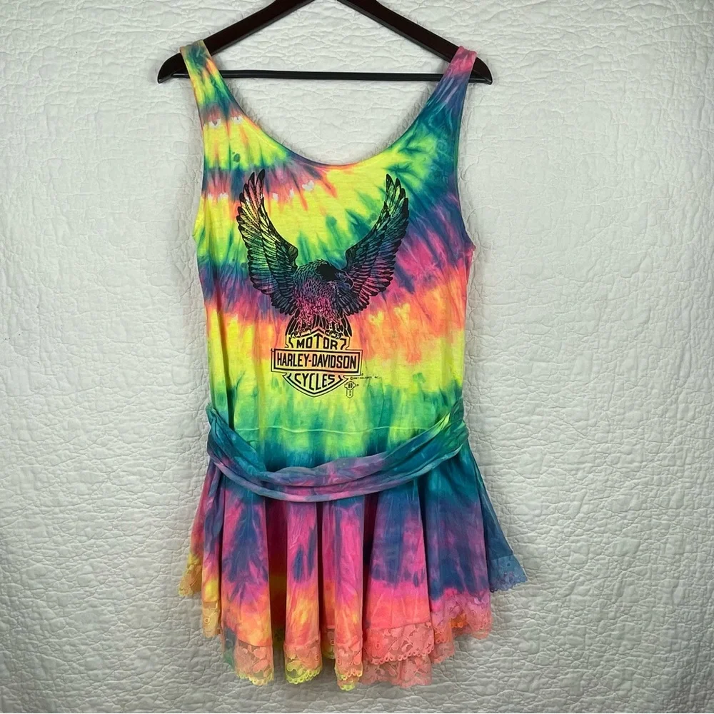 Vintage | Dresses | Harley Davidson 987 Holoubek Tie Dye Mini Flare ...